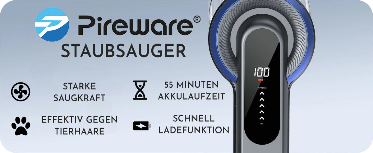 Pireware® Kabelloser Akku Staubsauger Beutellos